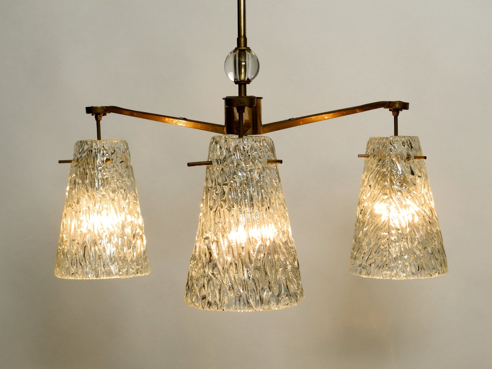 Beautiful Heavy Mid Century Modern Ceiling Lamp With Three Glass Shades ...