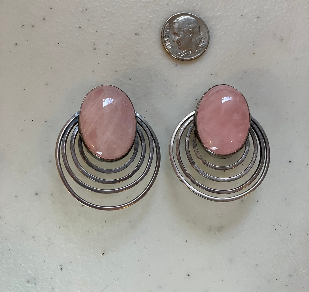 Vintage Sterling Silver Heavy Pink Jade Jadeite Native American Clip on ...
