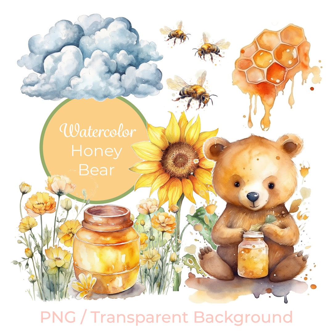 Watercolor Honey Bear Clipart Set Clipart Bees Watercolor Spring ...