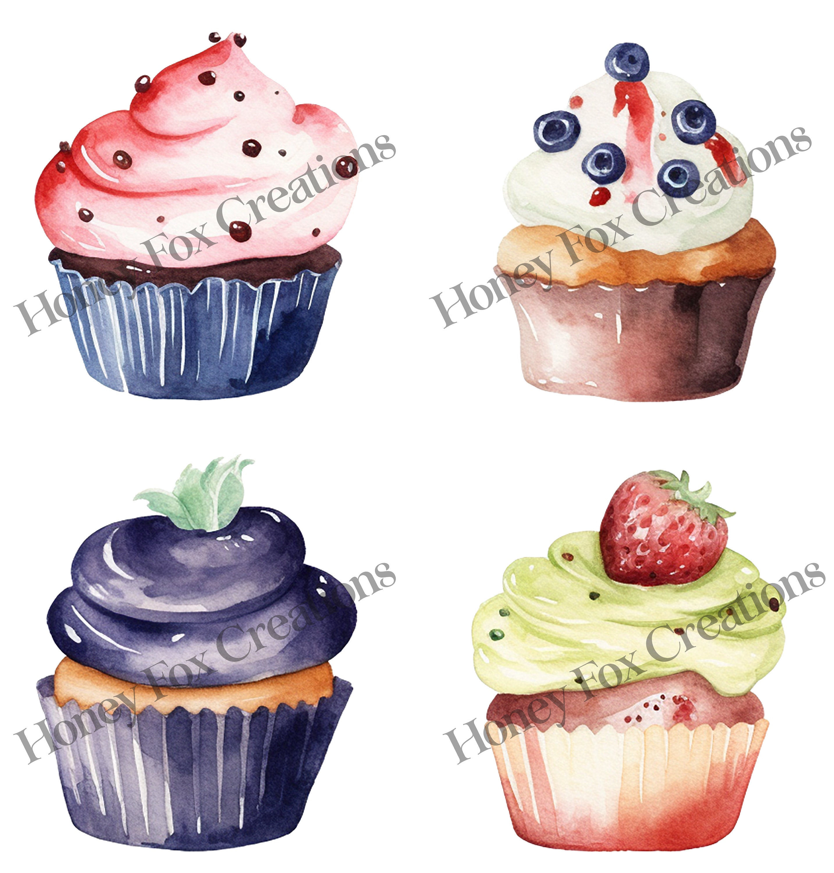 Watercolor Cupcake Clipart Wedding Cupcakes Watercolor Dessert - Etsy
