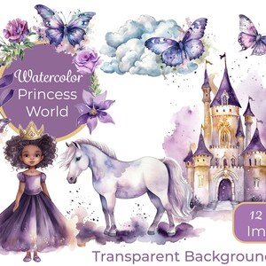 Watercolor Princess Bundle Fairy Tale Clipart Watercolor Castle Horse ...