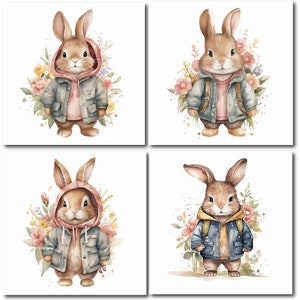 Bunny Sticker Watercolor Bunnies Clipart Bundle Bunny Printable Sticker ...