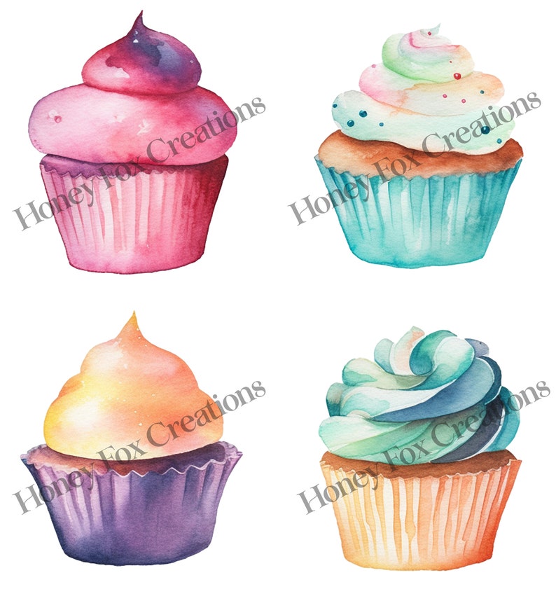 Watercolor Cupcake Clipart Wedding Cupcakes Watercolor Dessert - Etsy