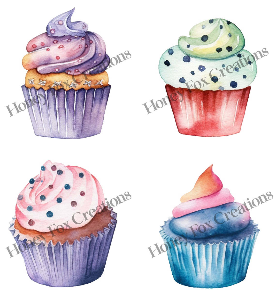 Watercolor Cupcake Clipart Wedding Cupcakes Watercolor Dessert - Etsy