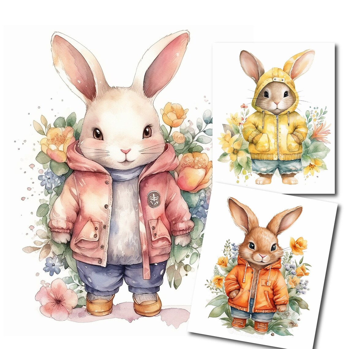 Bunny Sticker Watercolor Bunnies Clipart Bundle Bunny Printable Sticker ...