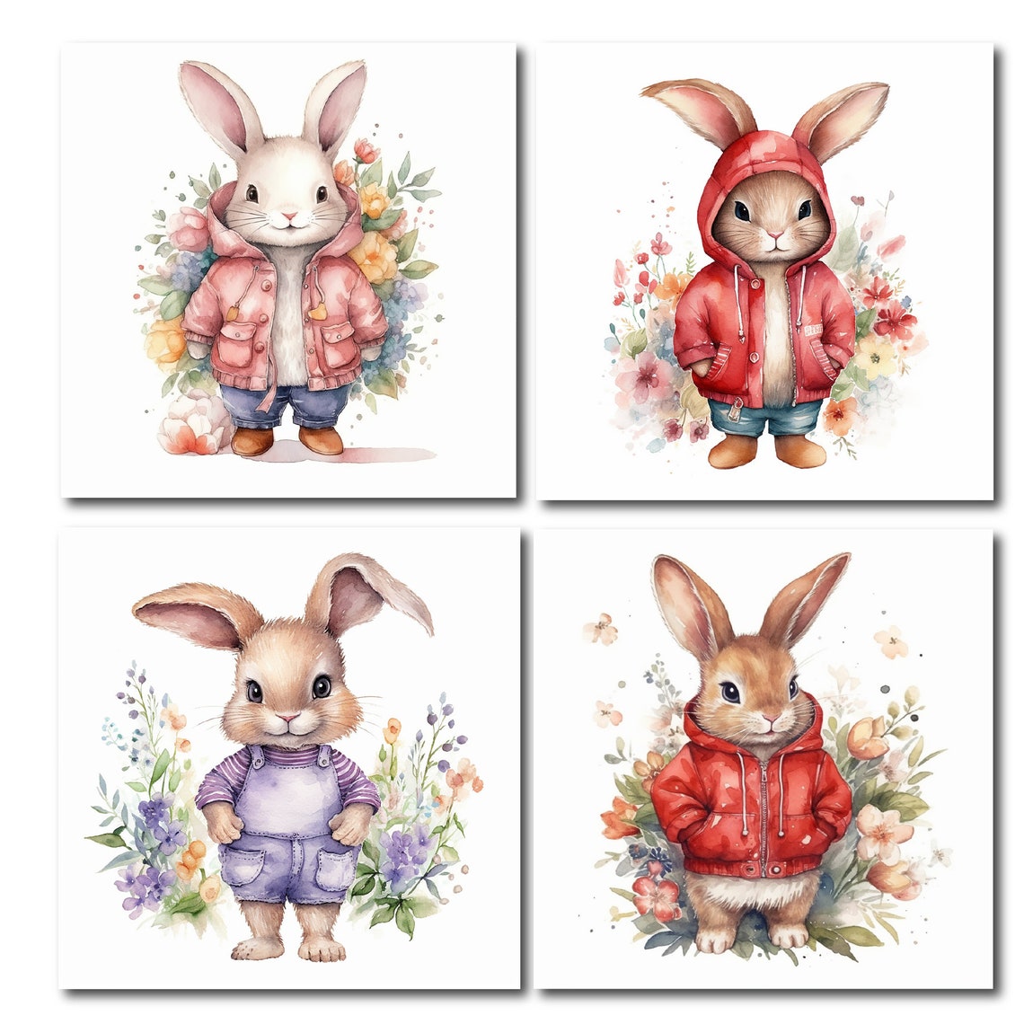 Bunny Sticker Watercolor Bunnies Clipart Bundle Bunny Printable Sticker ...