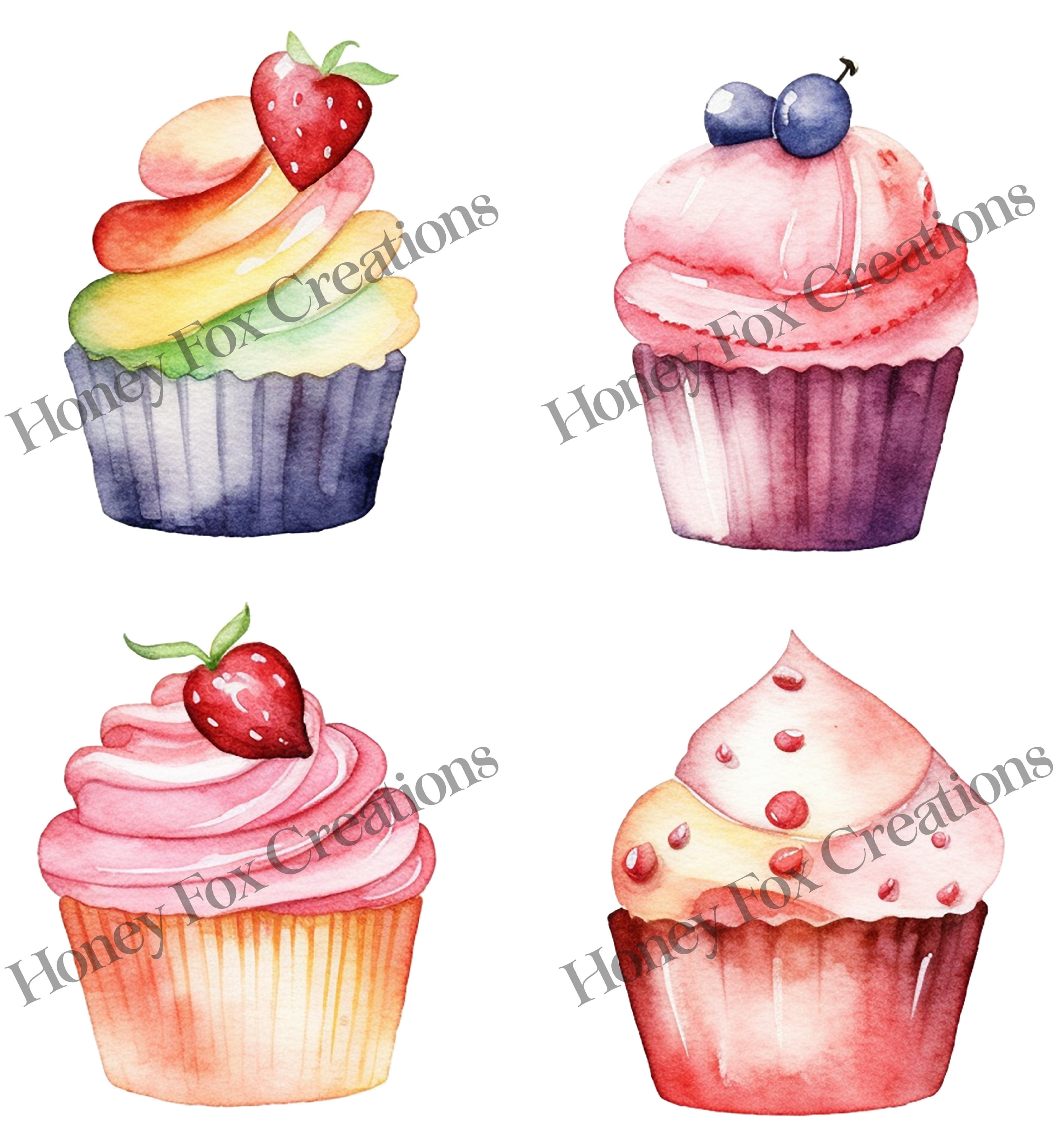 Watercolor Cupcake Clipart Wedding Cupcakes Watercolor Dessert - Etsy