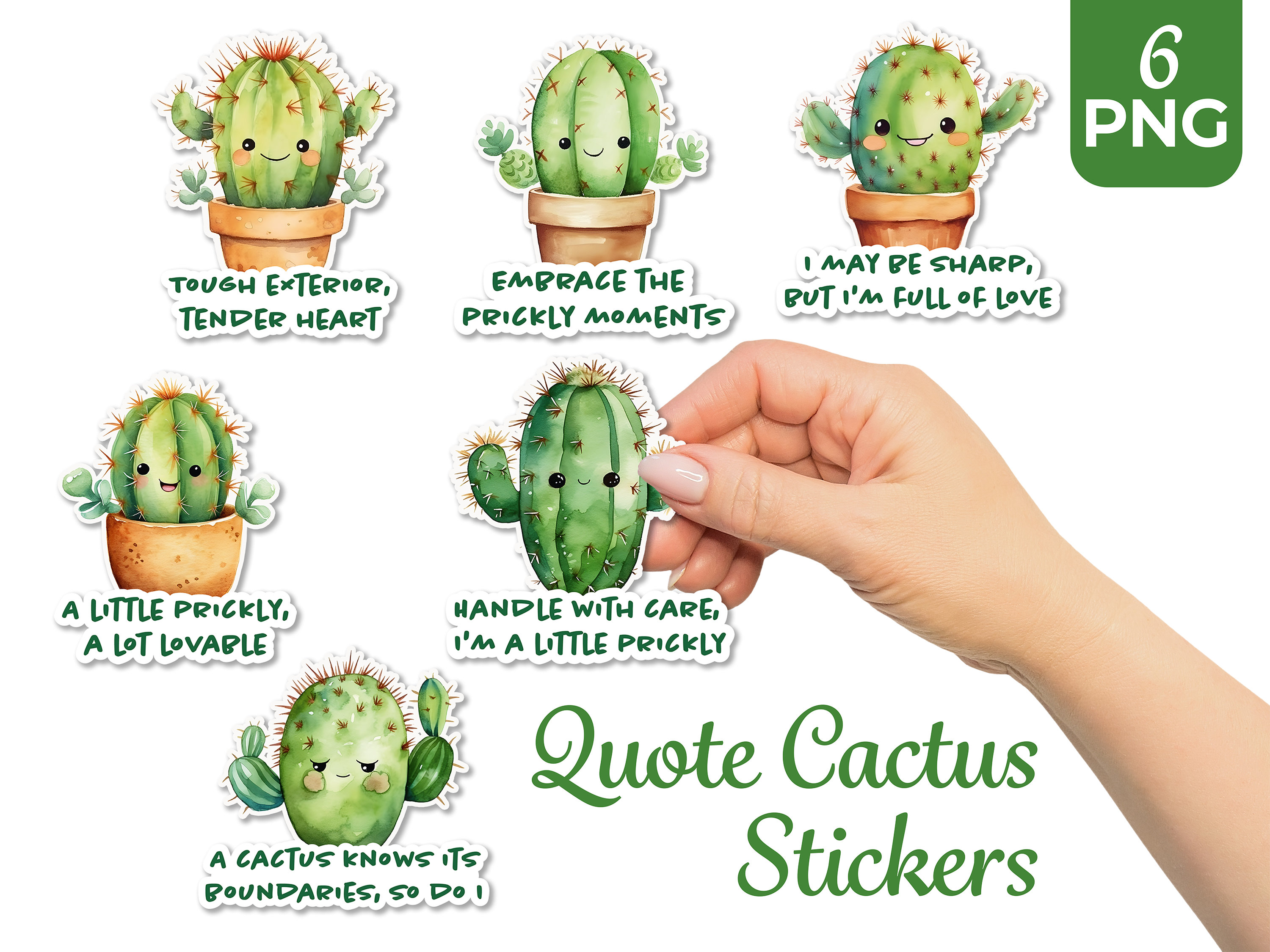 Cactus Quotes Stickers Watercolor Cactus Sticker Funny Cactus - Etsy