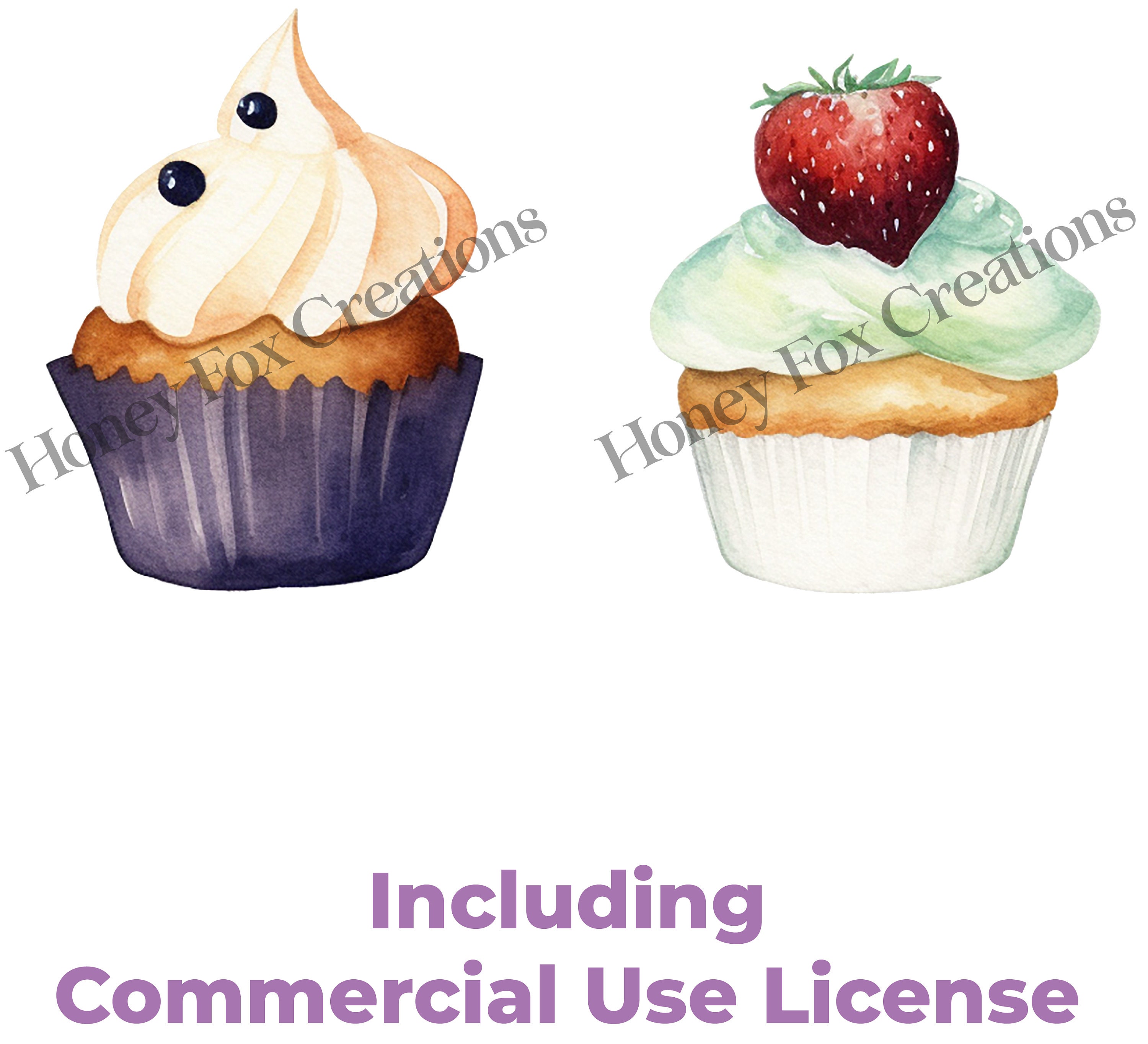 Watercolor Cupcake Clipart Wedding Cupcakes Watercolor Dessert - Etsy