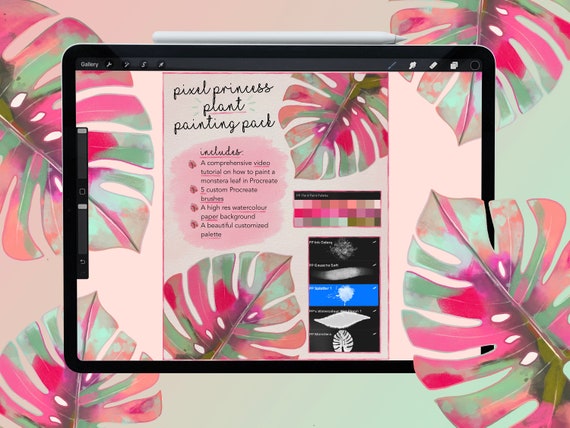 Procreate Tutorial and Brush Set of 5 how to Paint a Monstera | Etsy