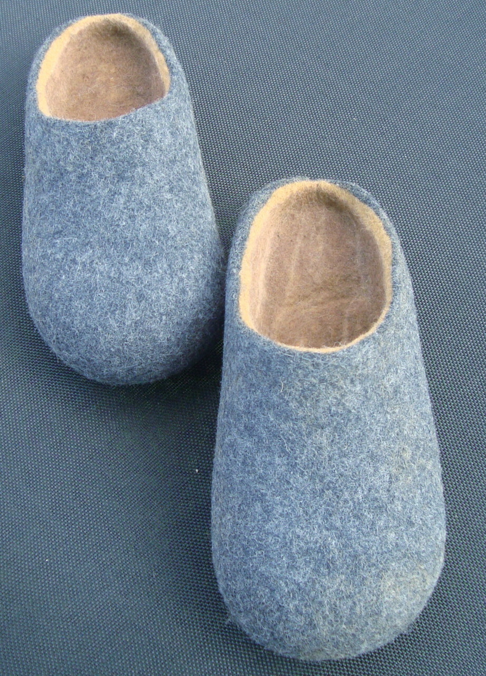 Felt Slippers Men Wool Home Shoes Gray With Beige | Etsy