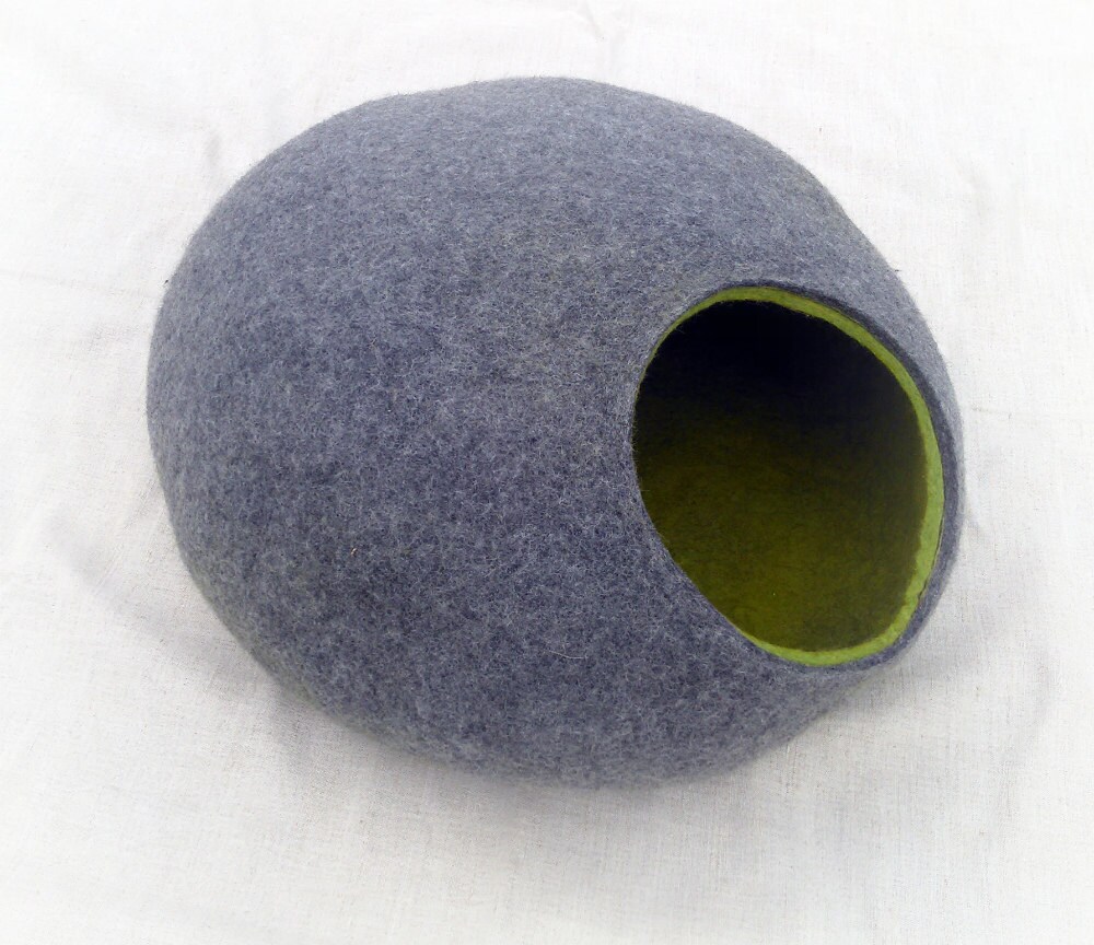 Cat Bed/cat Cave/cat House/gray With Green Felted Cat Cave/ Any сolors ...