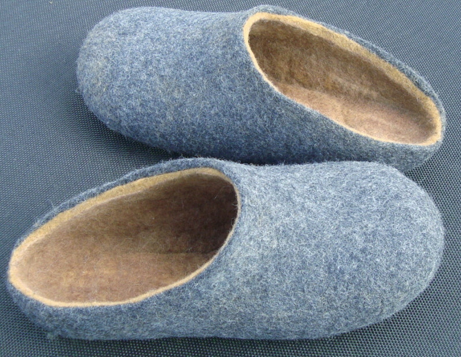 Felt Slippers Men Wool Home Shoes Gray With Beige | Etsy