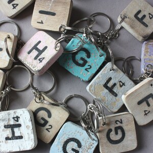 1 Key Chain Scrabble Tiles Letter Key Ring Pendant Rustic - Etsy
