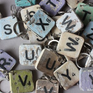1 Key Chain Scrabble Tiles Letter Key Ring Pendant Rustic - Etsy