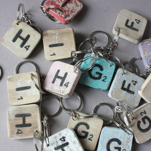 1 Key Chain Scrabble Tiles Letter Key Ring Pendant Rustic - Etsy