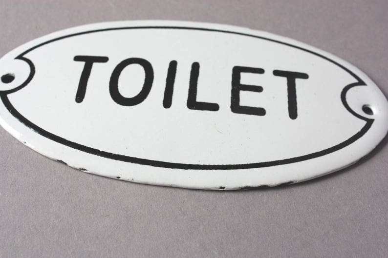 Toilet Sign Enamel Shabby, Door Sign, Wall Hanging Oval, Rustic WC Wall ...