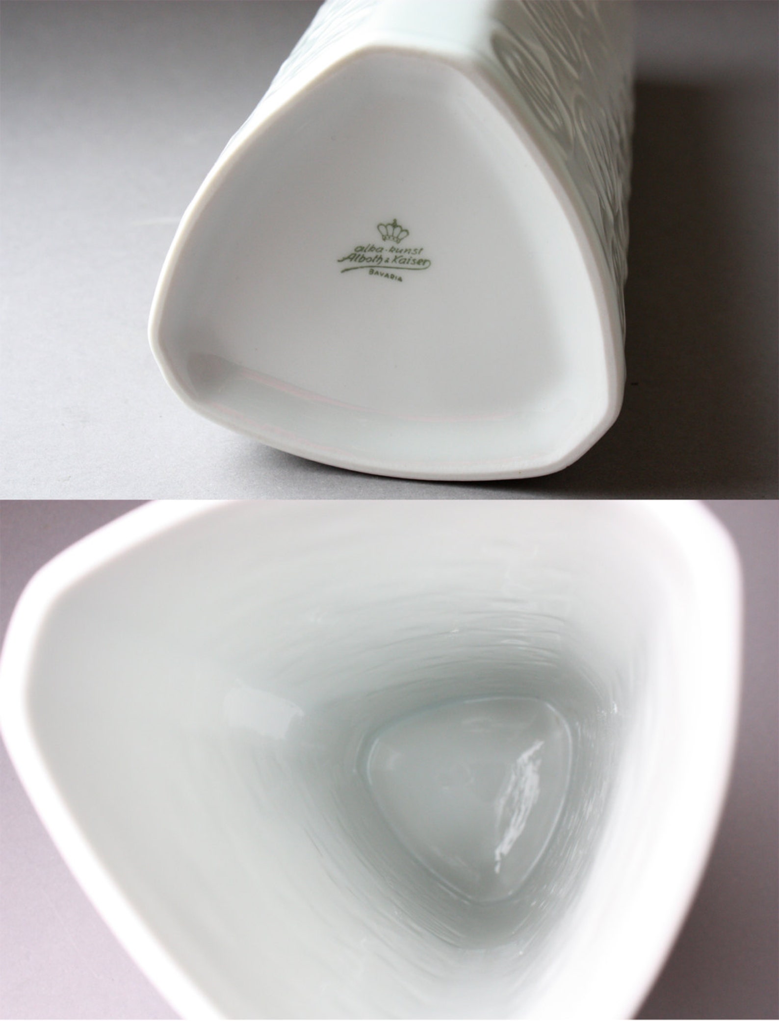 1 Alka Kunst Alboth & Kaiser White Vase Triangular, Porcelain, Germany ...