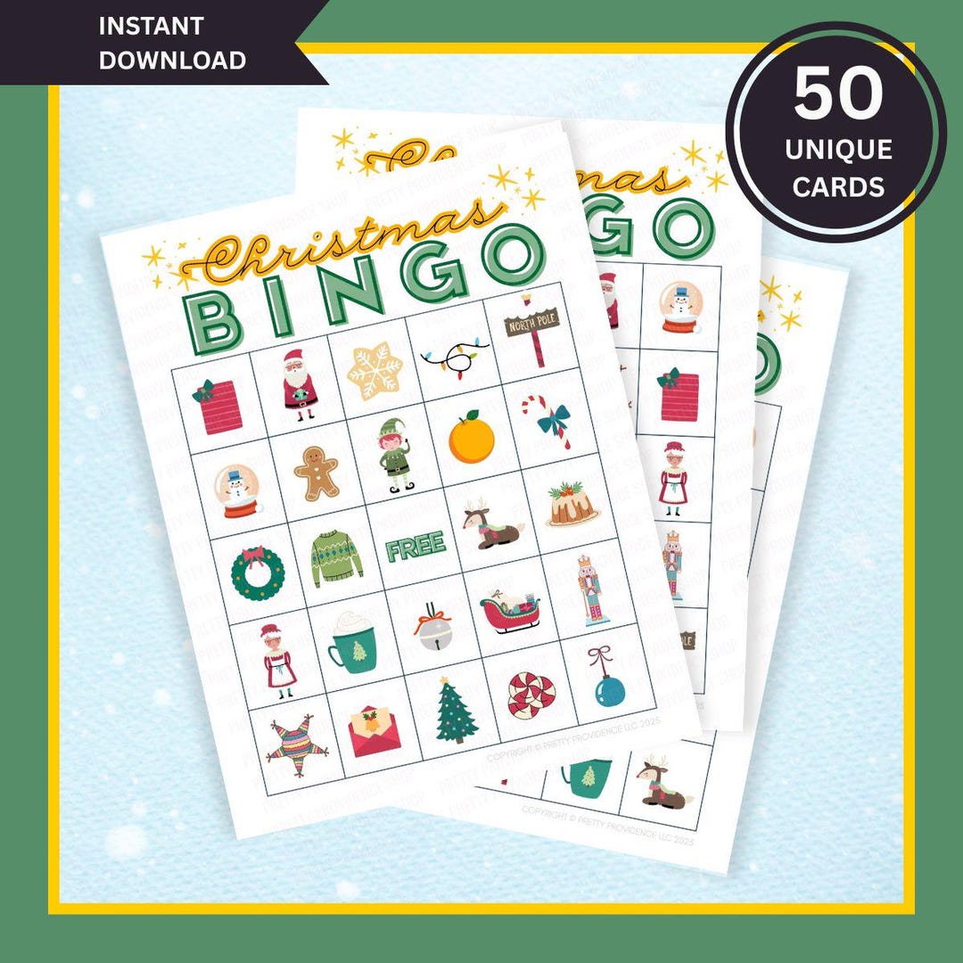 Printable Christmas Bingo Game - 50 Unique Cards (digital Download) - Etsy