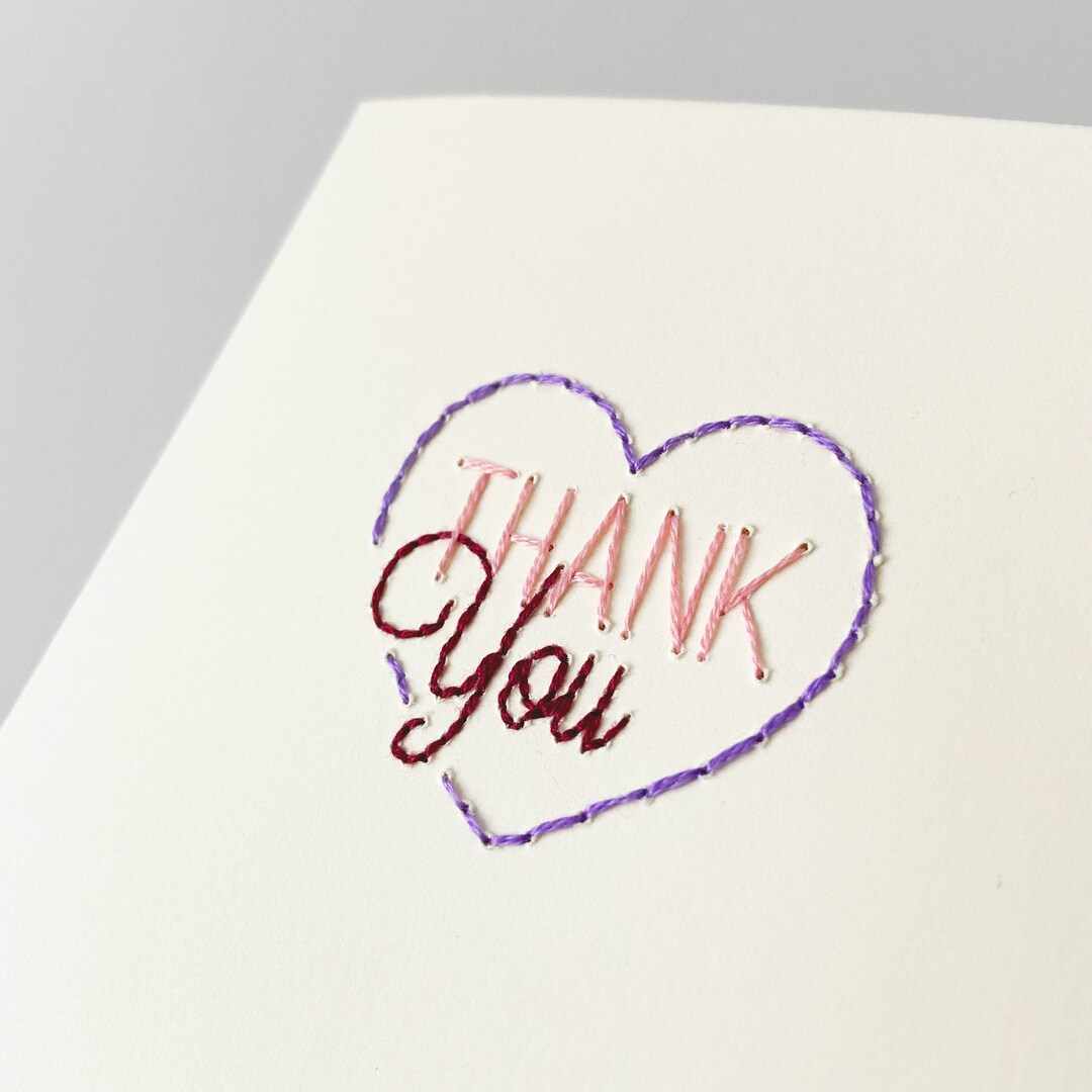 Hand-stitched Heartfelt Thank You Card - Etsy