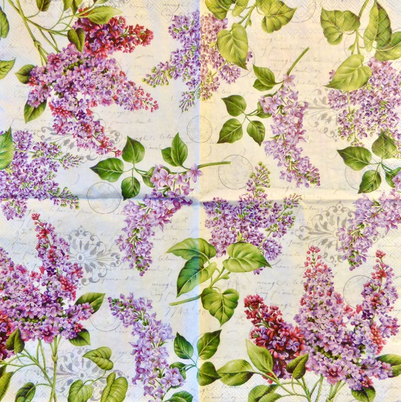 Decoupage Napkin Lilac Letter Floral Print Paper Crafts | Etsy