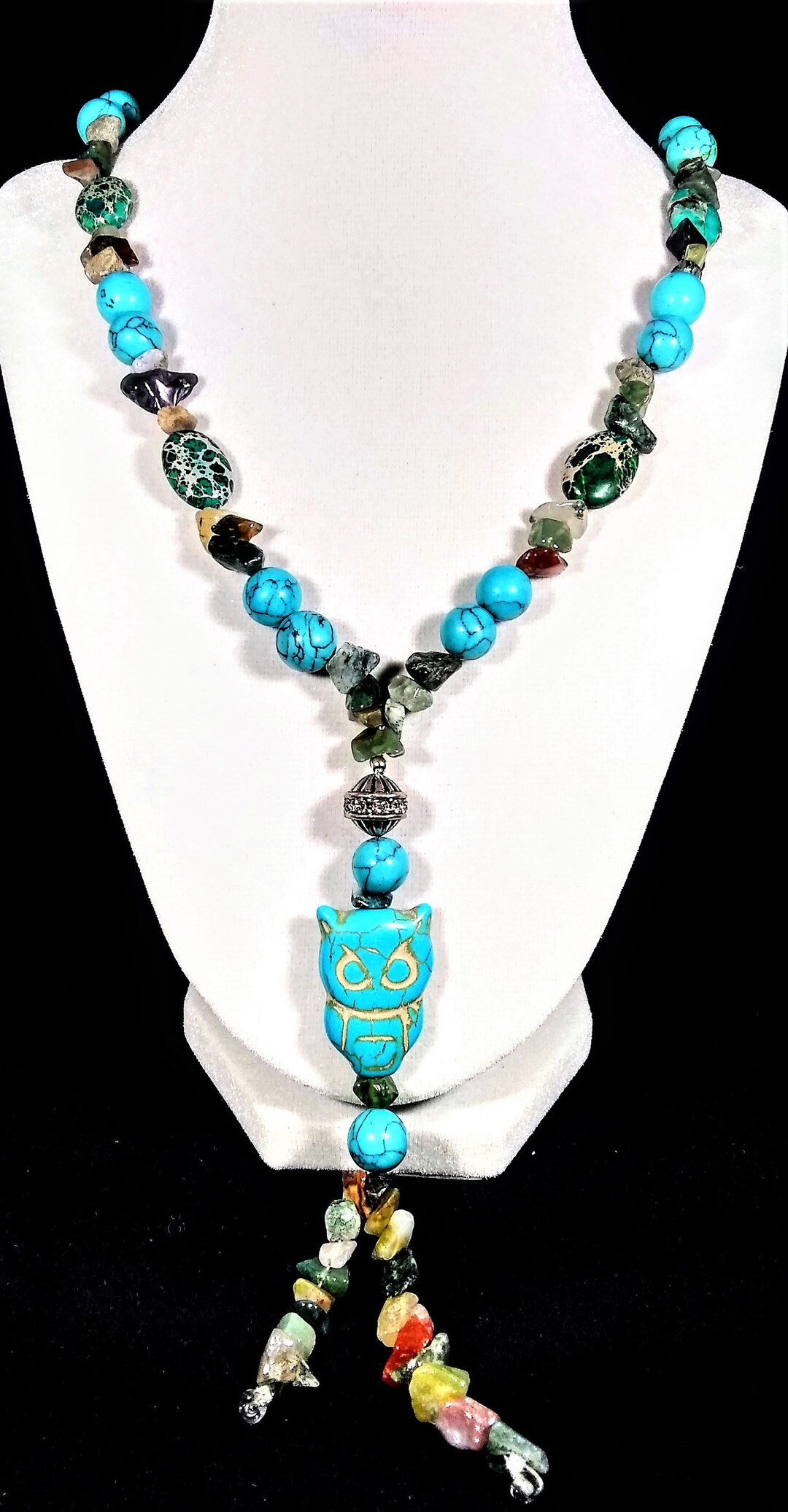 30 » Turquoise authentique &imperial jasper Y-collier avec pendentif ...