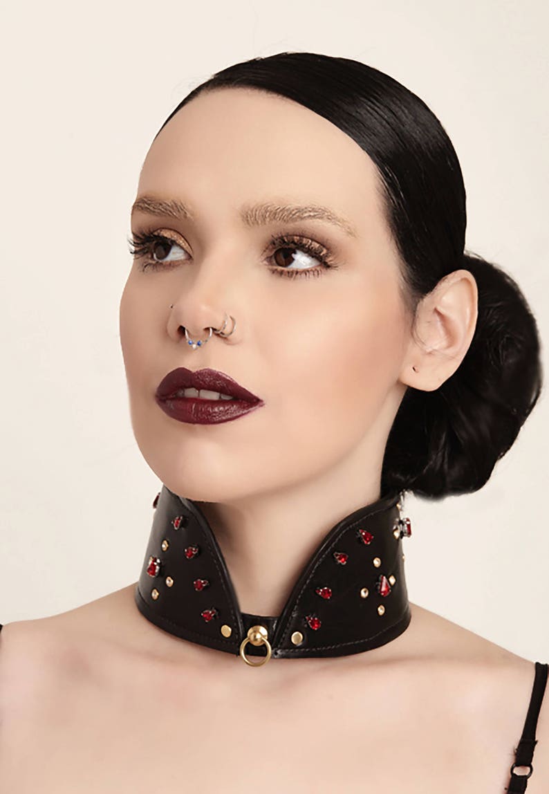 Leather Studded Choker, Fetish Collar, Bdsm Day Collar, Beaded Choker ...