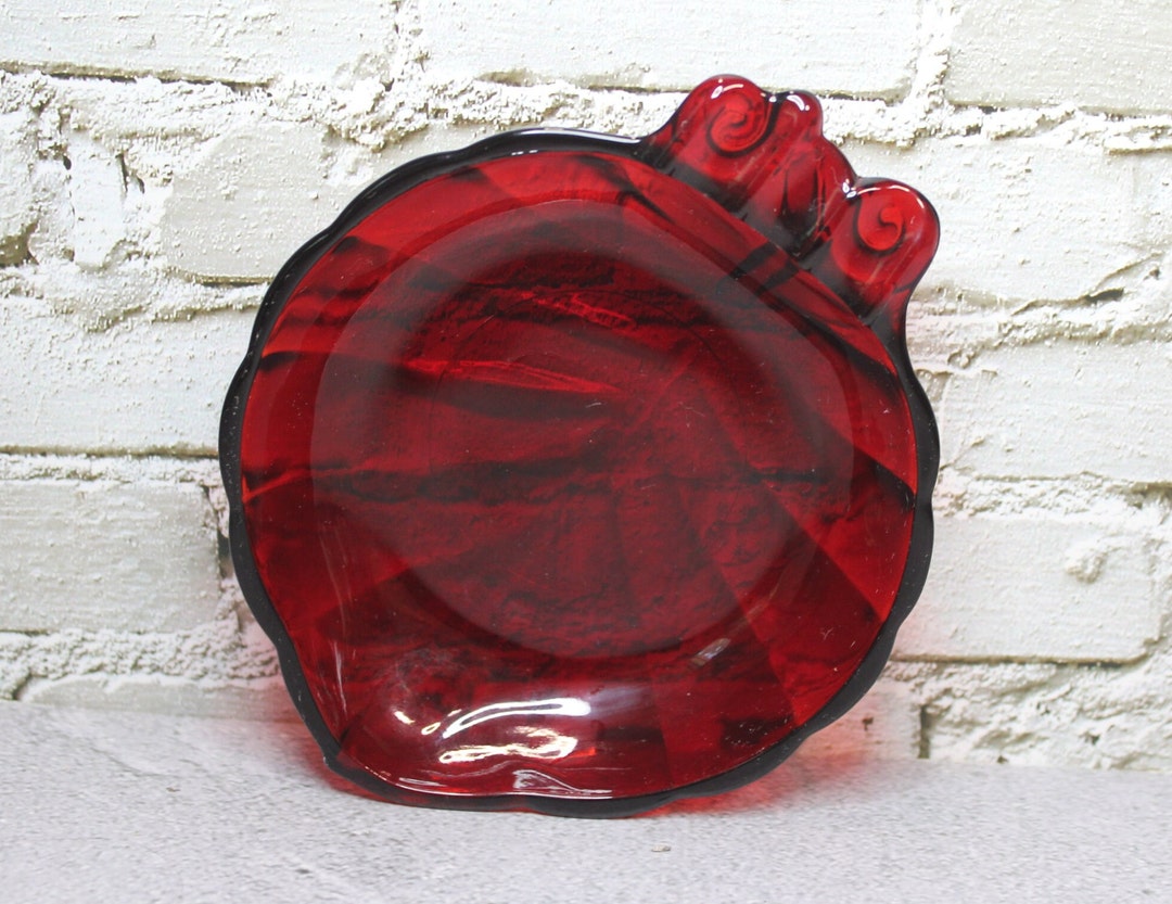 Vintage Ruby Red Glass Ashtray. Anchor Hocking Leaf Shaped Red Pressed ...