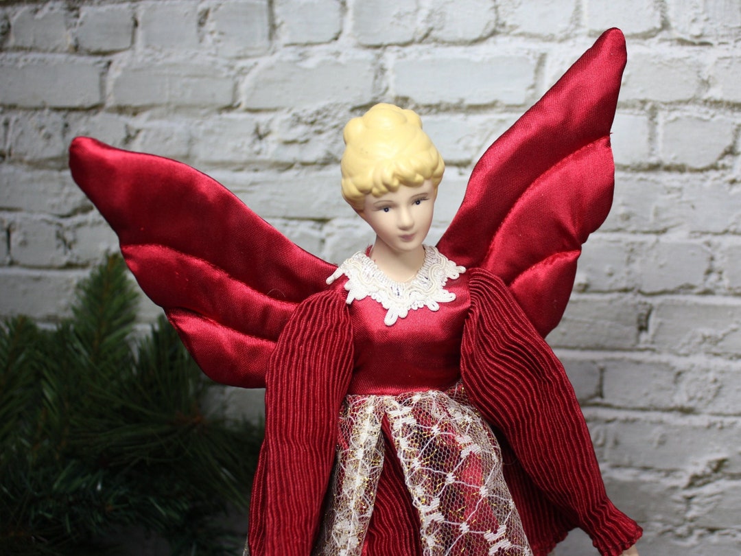 Vintage Angel Tree Topper, Handmade, Red and White With Red Wings ...