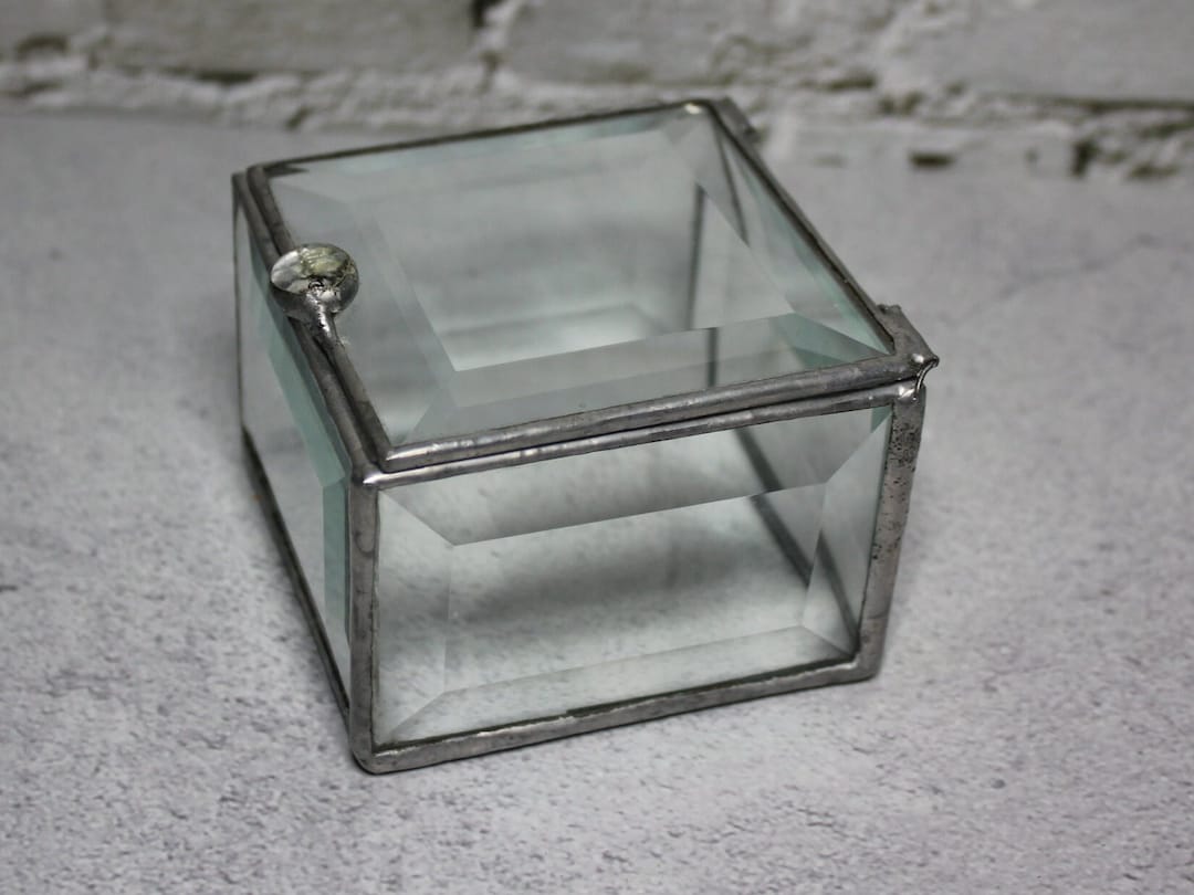 Stained Glass Box, Small Vintage Handmade and Faceted Clear Box ...