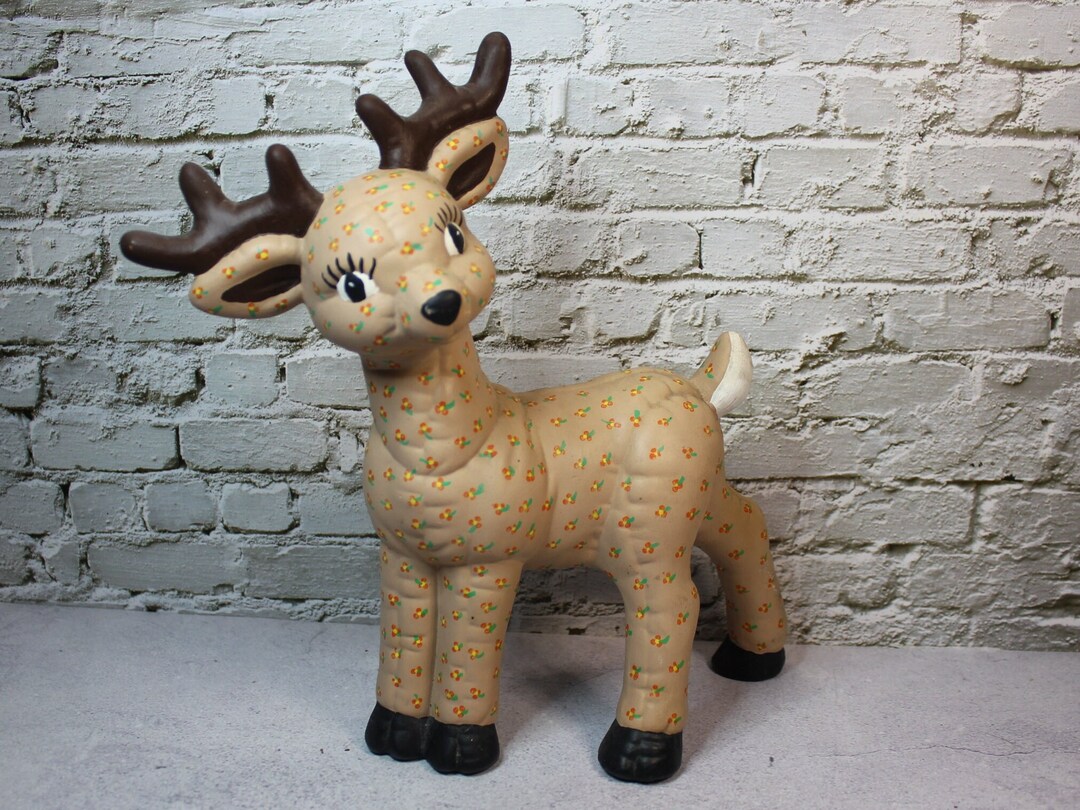 Vintage Ceramic Christmas Reindeer Decor. Unique Hand Painted Softy ...