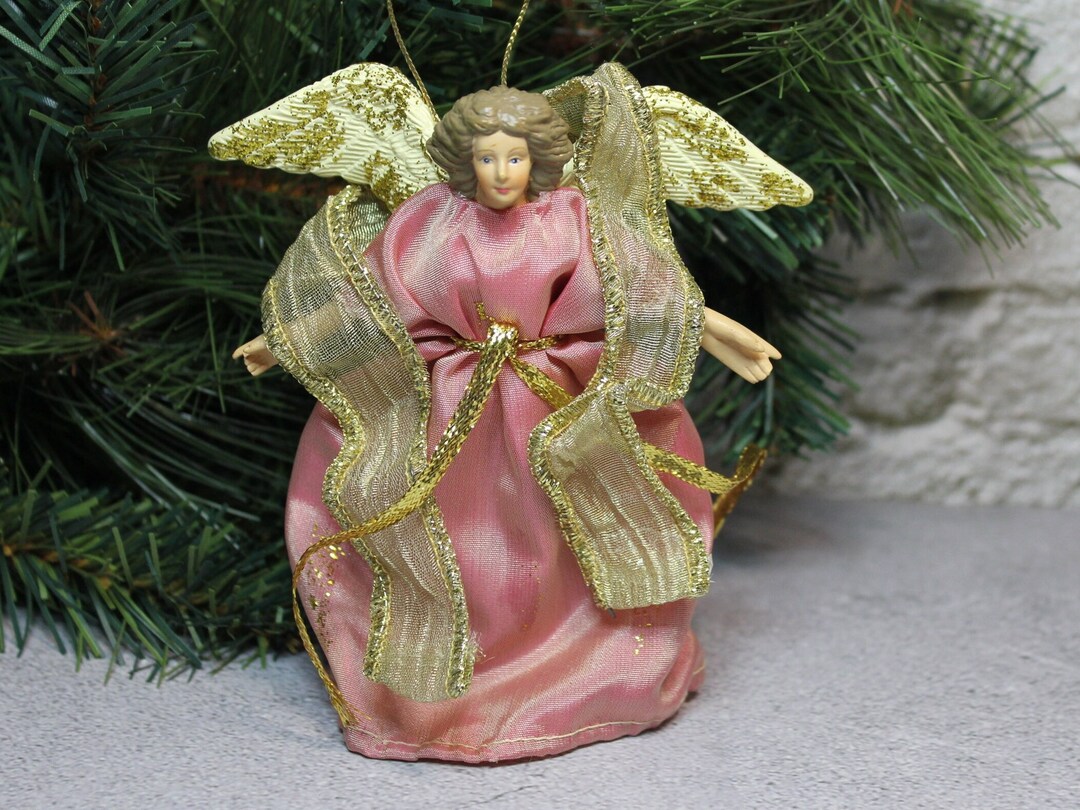 Vintage Tree Topper. Small Angel in Pink and Gold. Small Christmas Tree ...