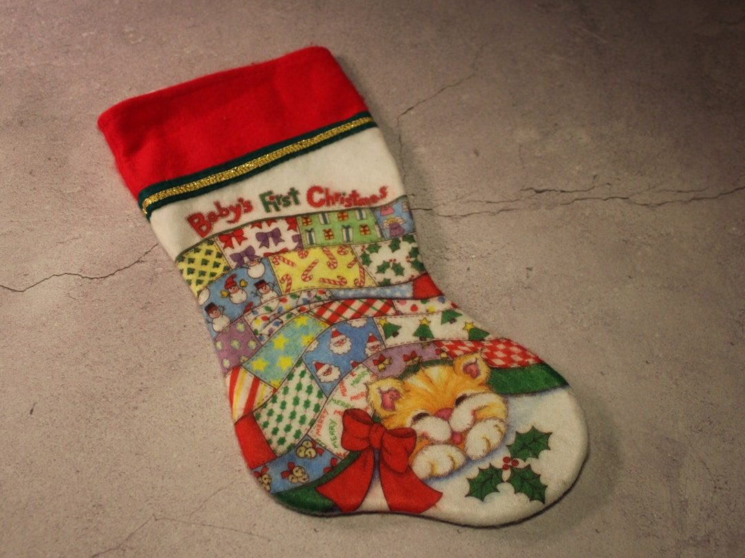 Vintage Christmas Stocking. Retro 1980's. Baby's First Christmas ...