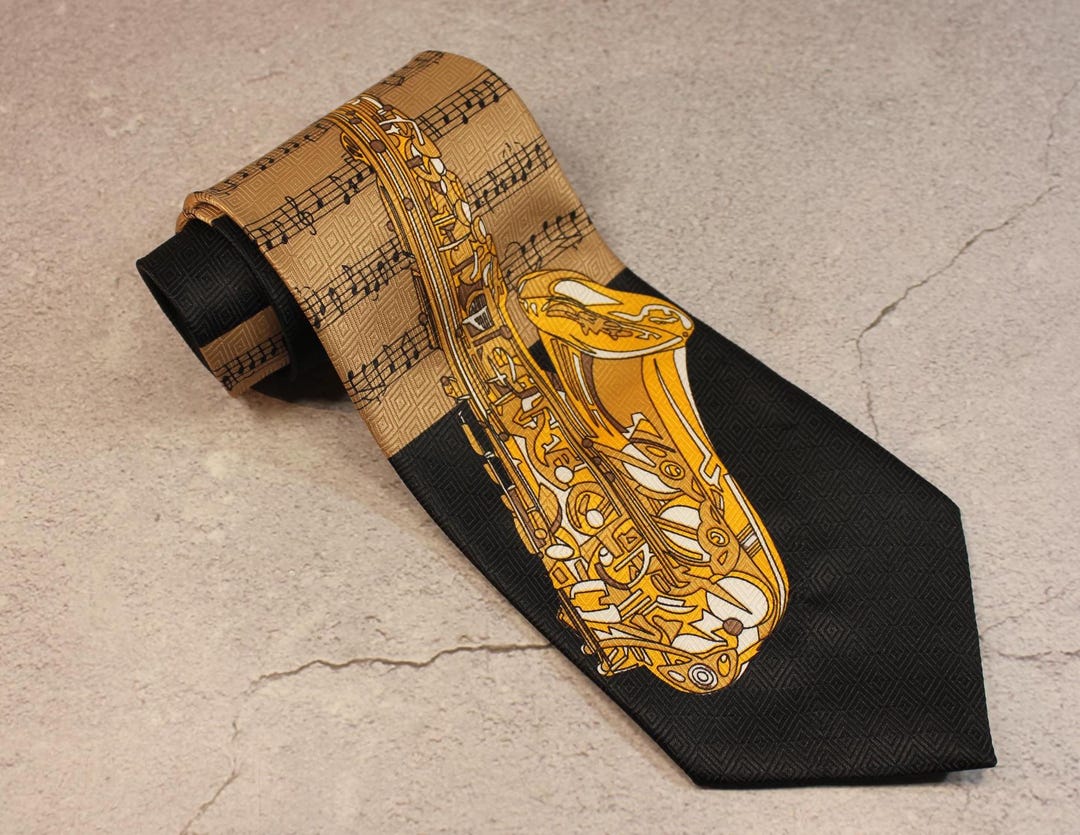 Vintage Tie. Saxophone With Musical Notes 1990's Necktie. Great ...