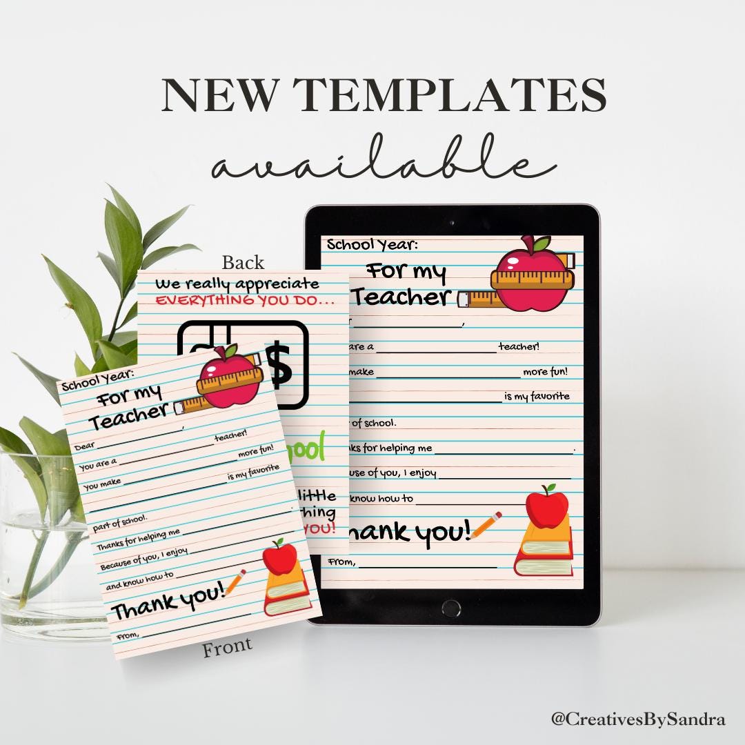 Teacher Thank You Printable Postcard | 5"x7" Digital Gift Card Holder ...