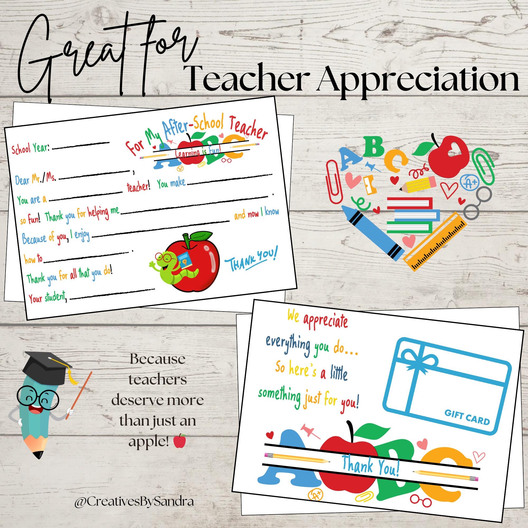 Teacher Thank You Printable Postcard Bundle (set of 3) | 5"x7" Digital ...