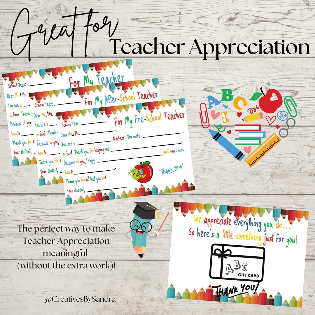 Teacher Thank You Printable Postcard Bundle (set of 3) | 5"x7" Digital ...