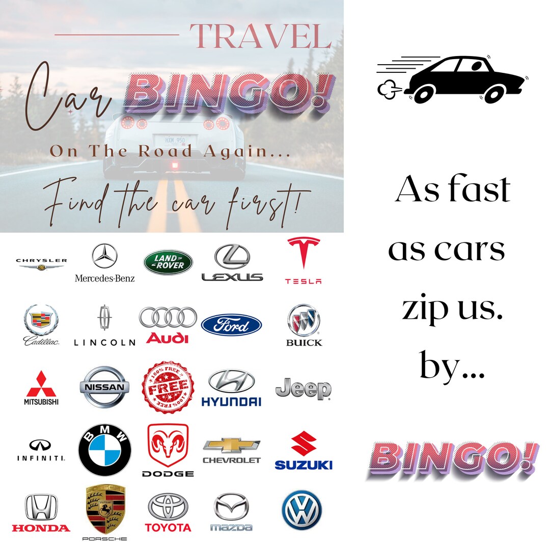 Printable Car Bingo Cards Fun Travel Game Digital Download 36 Car ...