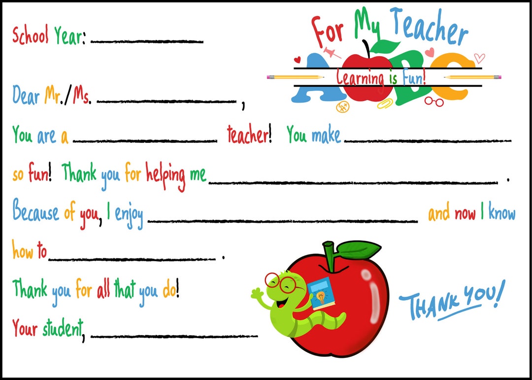 Printable Teacher Thank You 2-sided Postcard Digital Download for End ...
