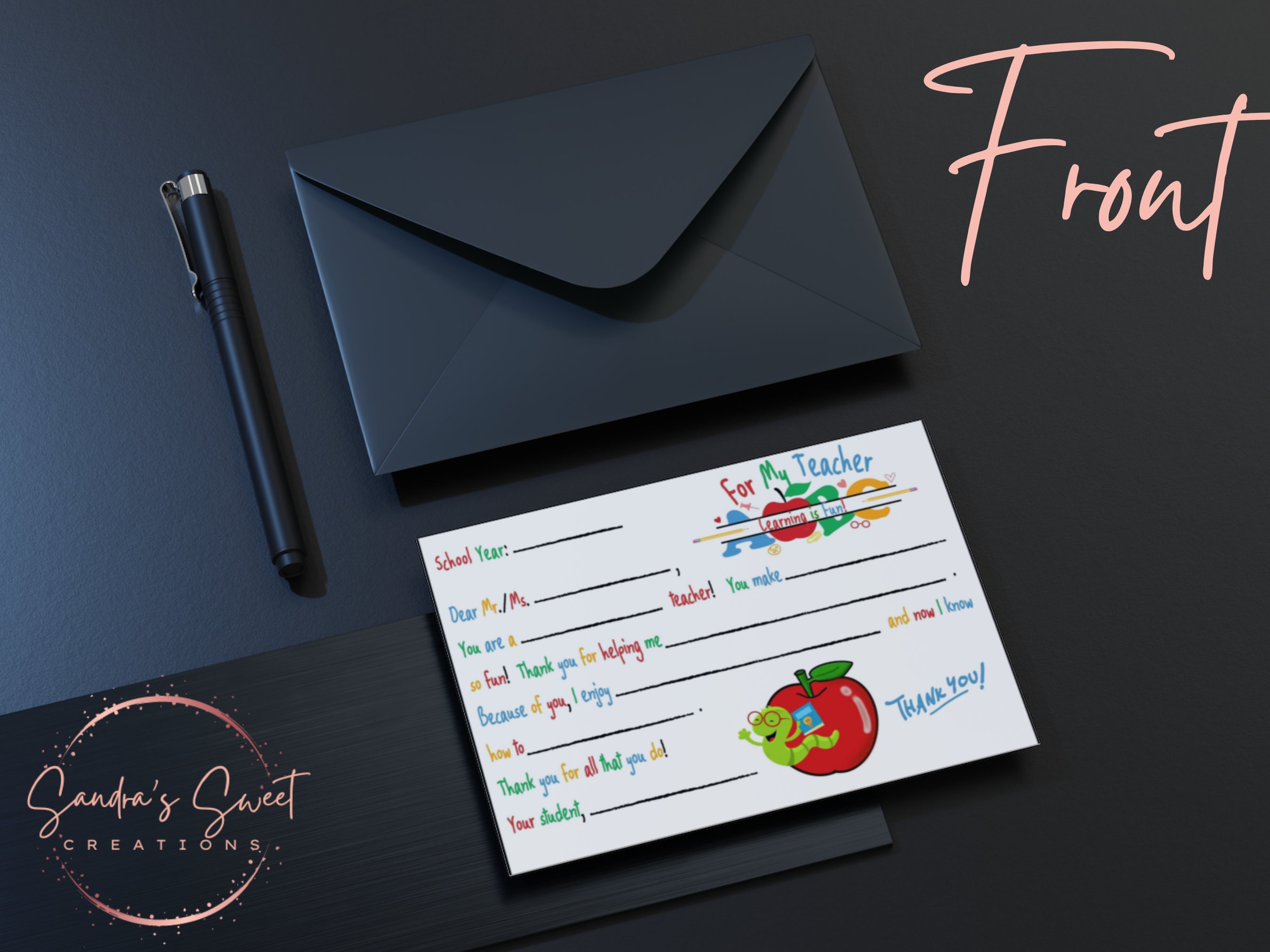 Printable Teacher Thank You 2-sided Postcard Digital Download for End ...