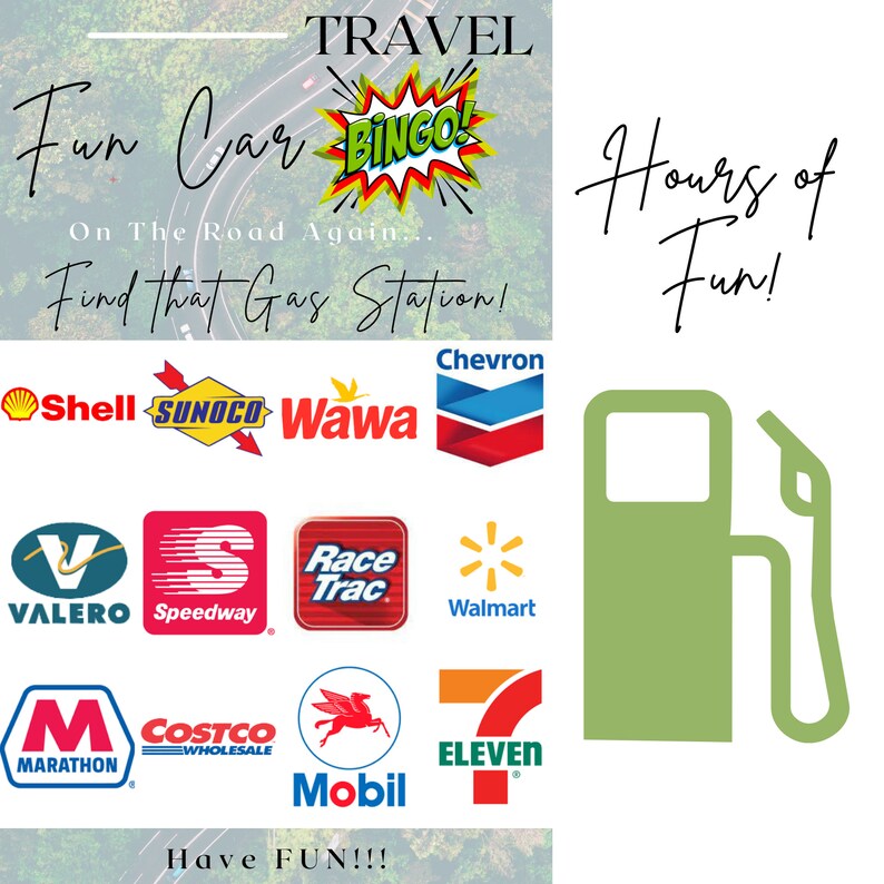 Printable Travel Bingo Cards | Gas Station Theme | Fun Road Trip Game ...