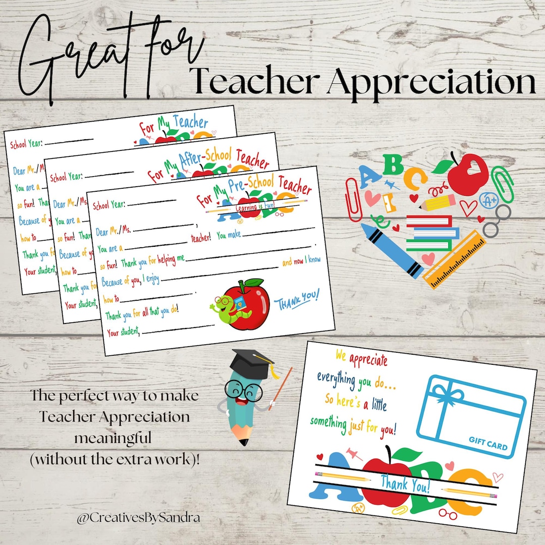 Teacher Thank You Printable Postcard Bundle (set of 3) | 5"x7" Digital ...