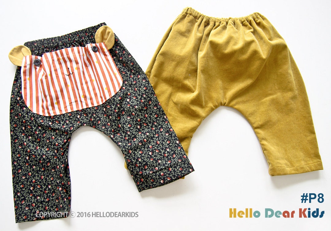 P8/kid's Sewing Pattern Pdf/ Kids Baggy Pants With Bear Face Pocket ...