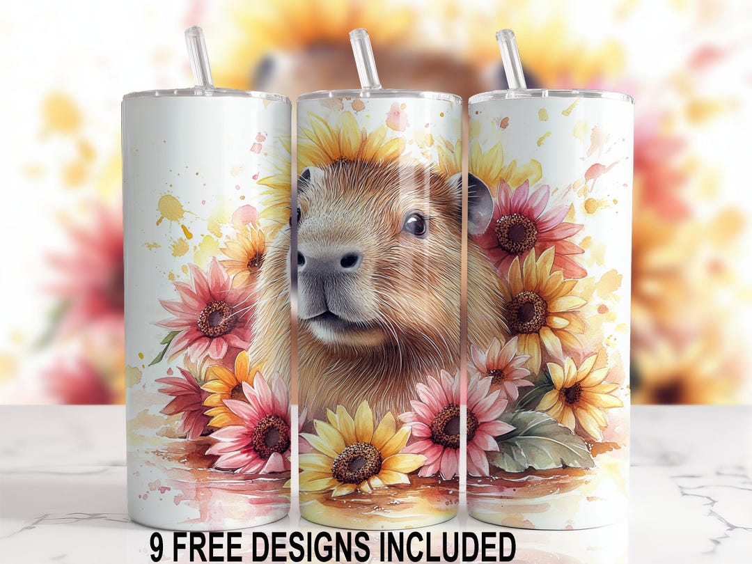 Capybara Sunflower Tumbler Wrap, 20oz Skinny Tumbler Sublimation Design ...
