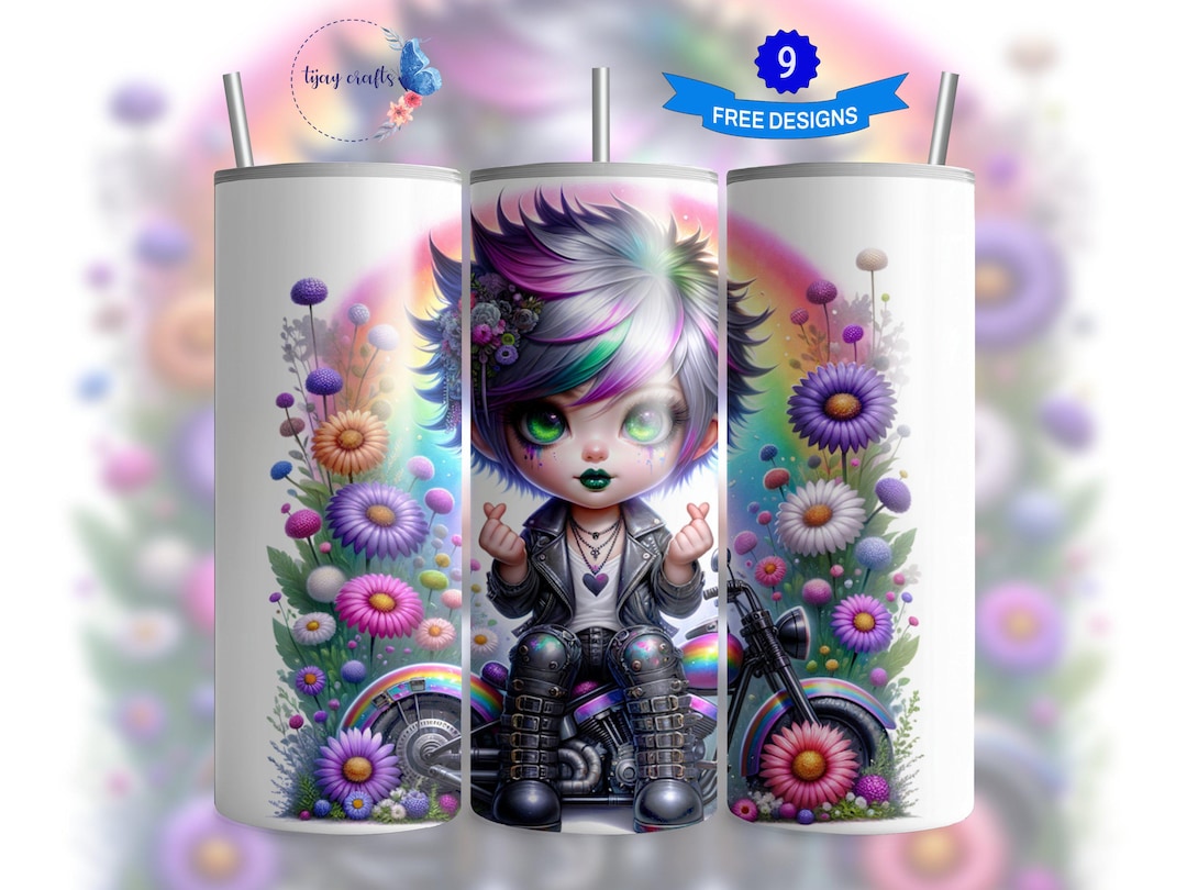 Cute Punk Rock Girl Tumbler Wrap PNG, 20oz Skinny Tumbler Sublimation ...