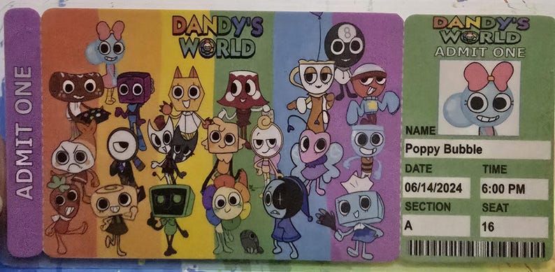 Dandy's World Show Ticket Bookmarks - Etsy