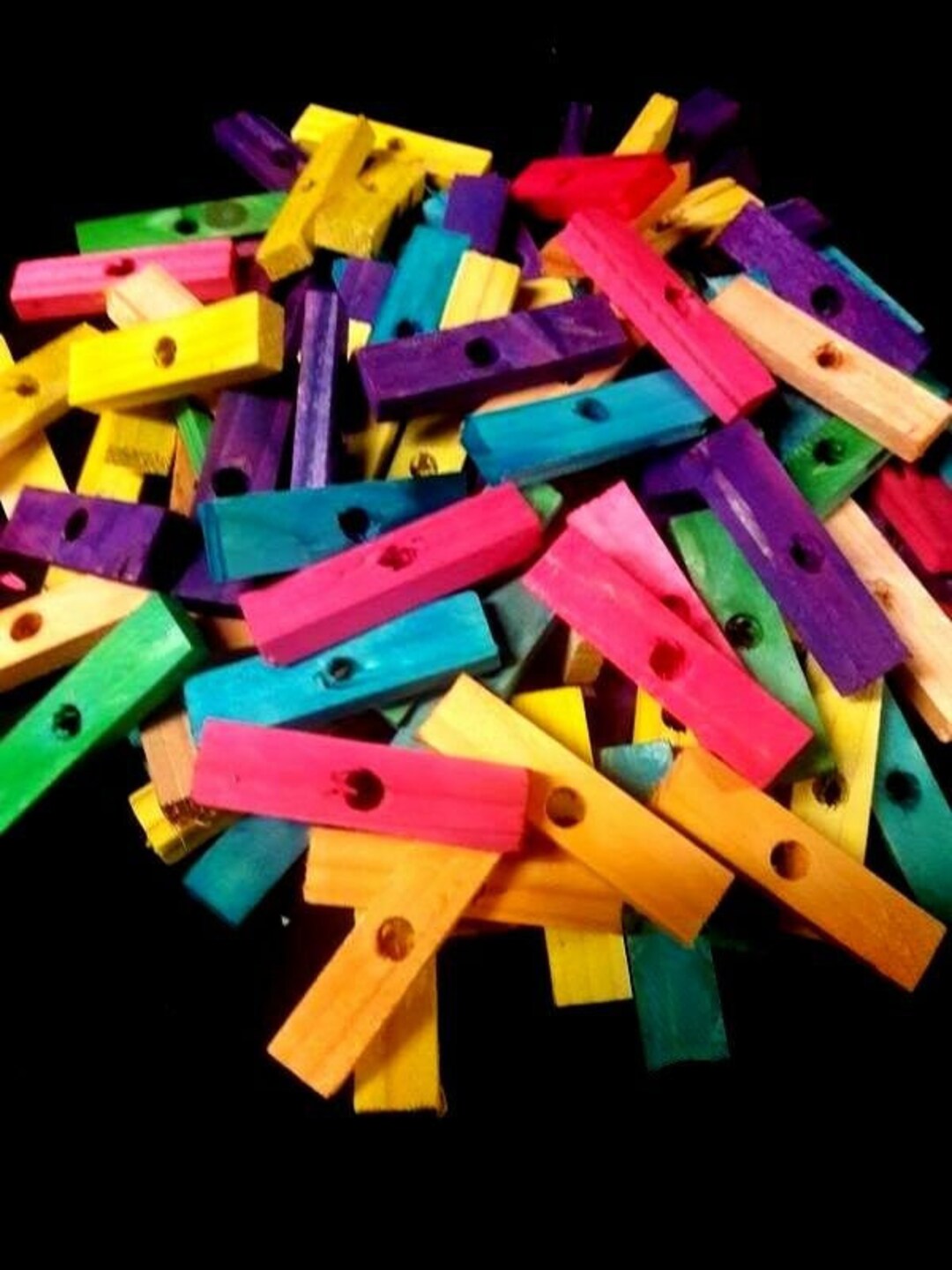 100 Wood Blocks 2 Colored Wooden Parrot Bird Toy Parts W/ 1/4 Hole Bird ...