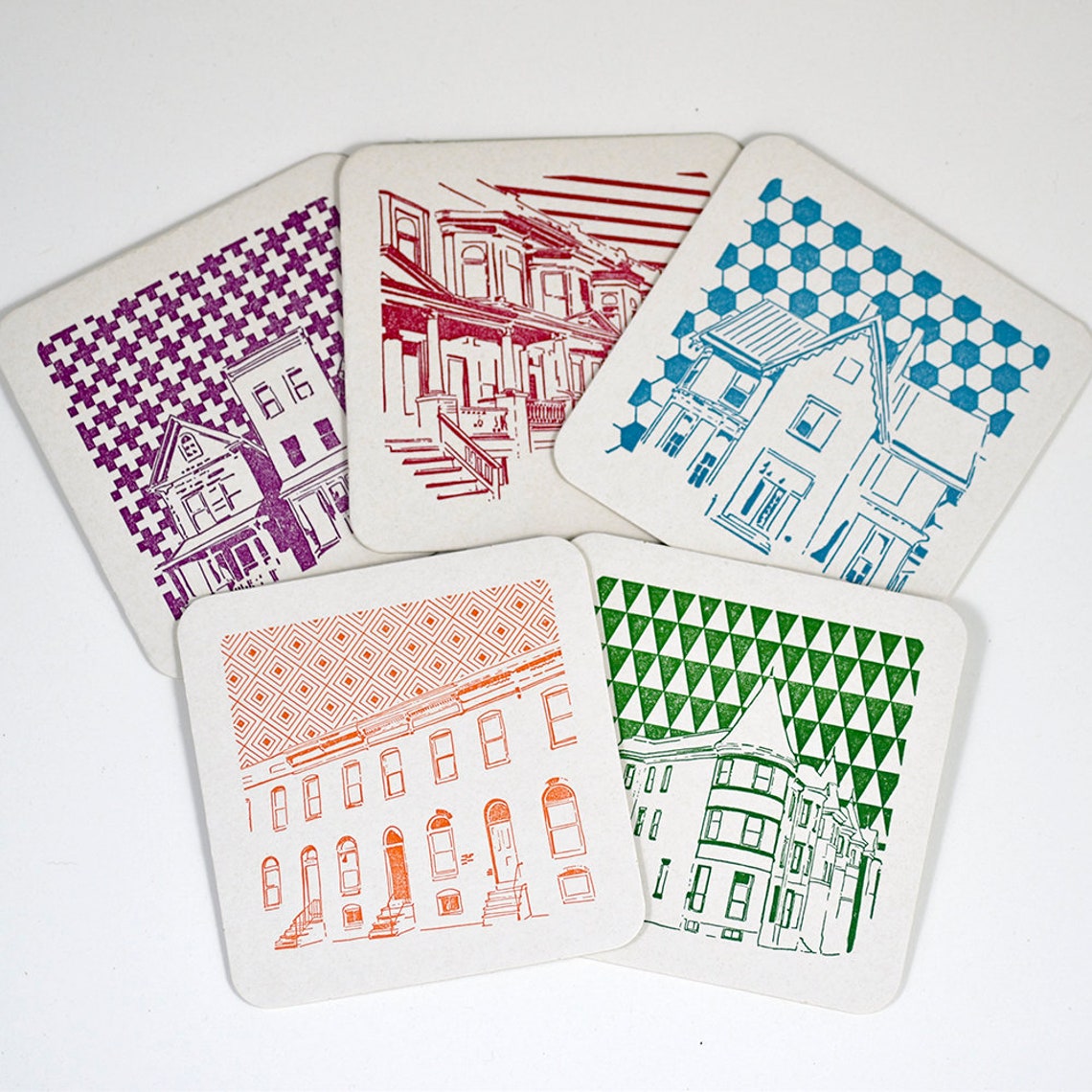 Baltimore Coasters House Architecture Letterpress Printed Pack of 5 ...