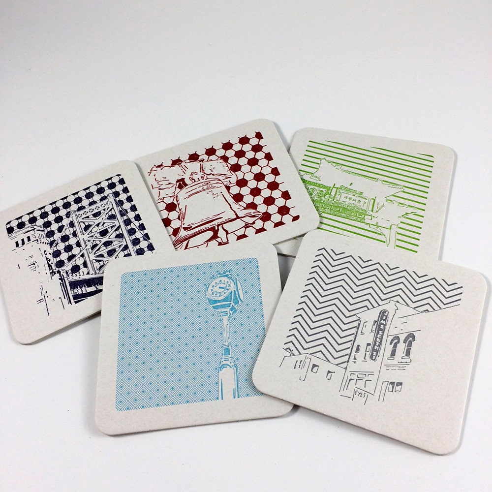 Philadelphia Coasters Letterpress Printed Pack of 5 Coasters - Etsy