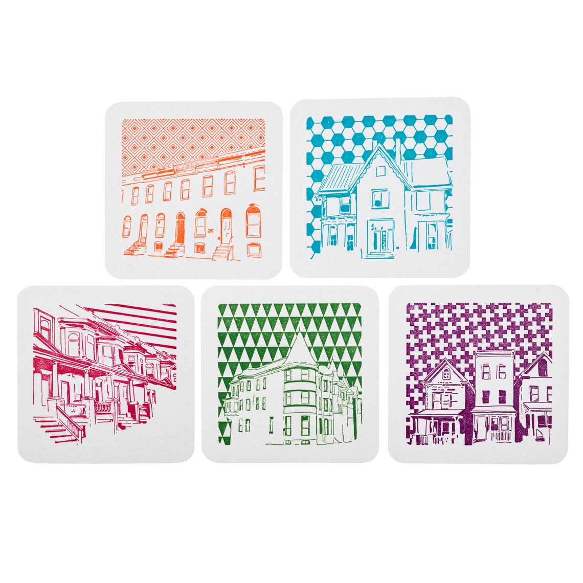 Baltimore Coasters House Architecture Letterpress Printed Pack of 5 ...